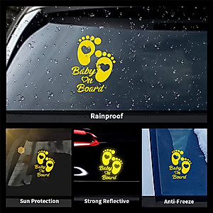 Iprokiu 2pcs Kids on Board Sticker for Cars Super Strong Reflective Funny Cute Baby in Car Sticker Safety Warning Sign Waterproof Auto Window Bumper Decal Baby on Board Car Sticker (Yellow)