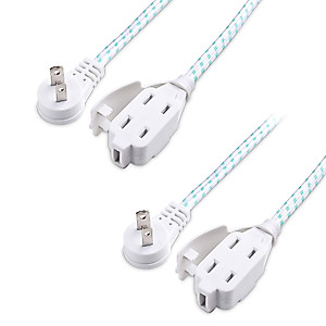 Cable Matters 2 Pack Premium Braided 3 Outlet Flat Extension Cord 2 Prong 6 ft with Low Profile Plug
