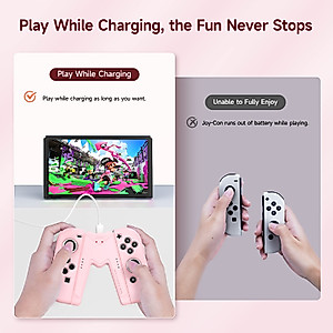 JINGDU Switch Joy-Con Charging Grip Compatible with Nintendo Switch & OLED Model, Play While Charging, Portable V-Shaped Switch Joy-Con Controller Charger with Indicators, Pink