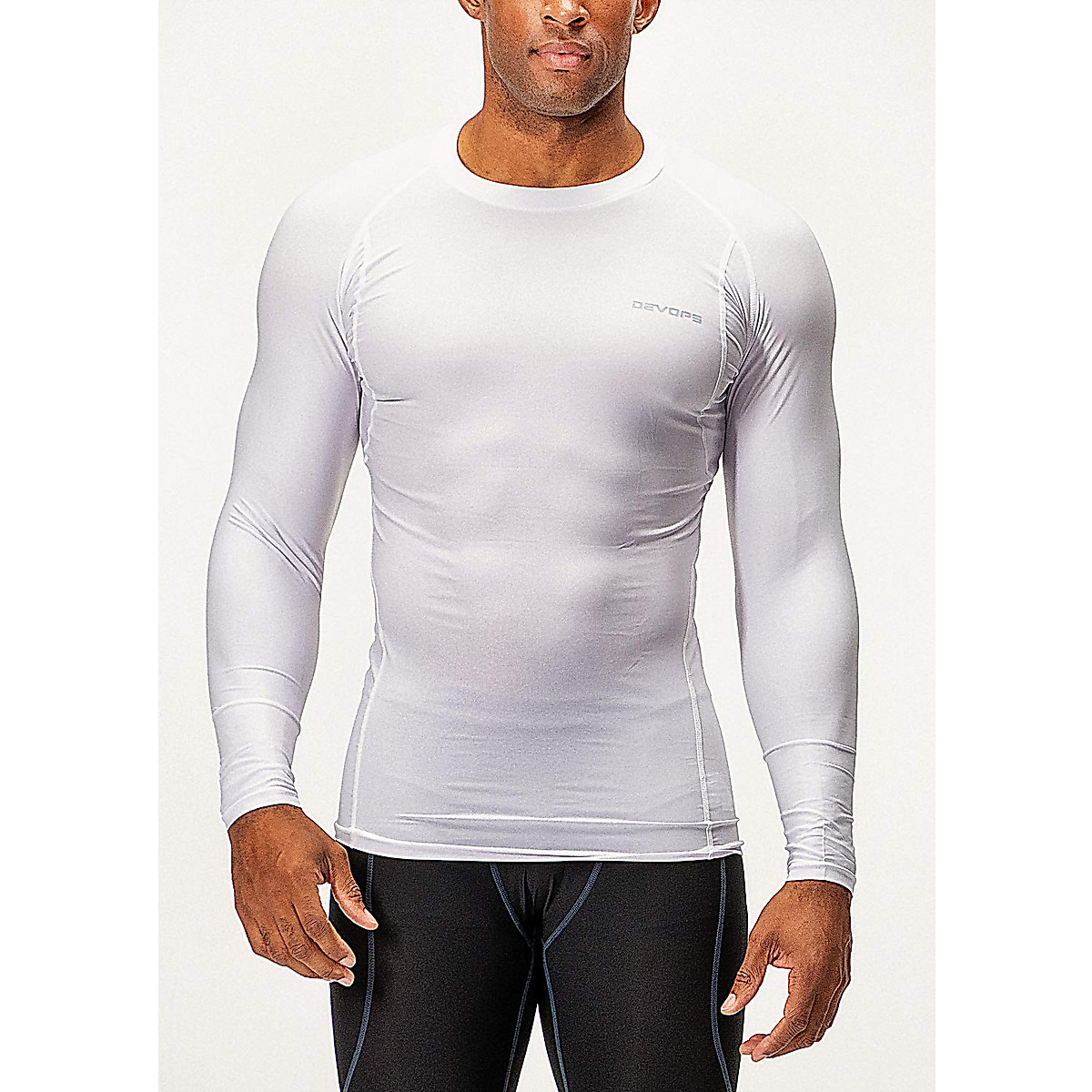 DEVOPS 3 Pack Men's UPF 50+ Long Sleeve Compression Shirts, Water Sports Rash Guard Base Layer, Athletic Workout Shirt (Large, Black-Charcoal-White)