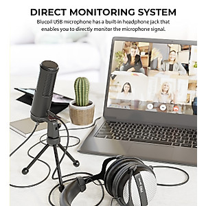 Blucoil USB Cardioid Condenser Microphone with 3.5mm Headphone Jack, Volume Control, Mute Button, and Tripod - Compatible with Mac, Windows, Linux, Chrome, Zoom, Google Meet, Microsoft Teams, and more