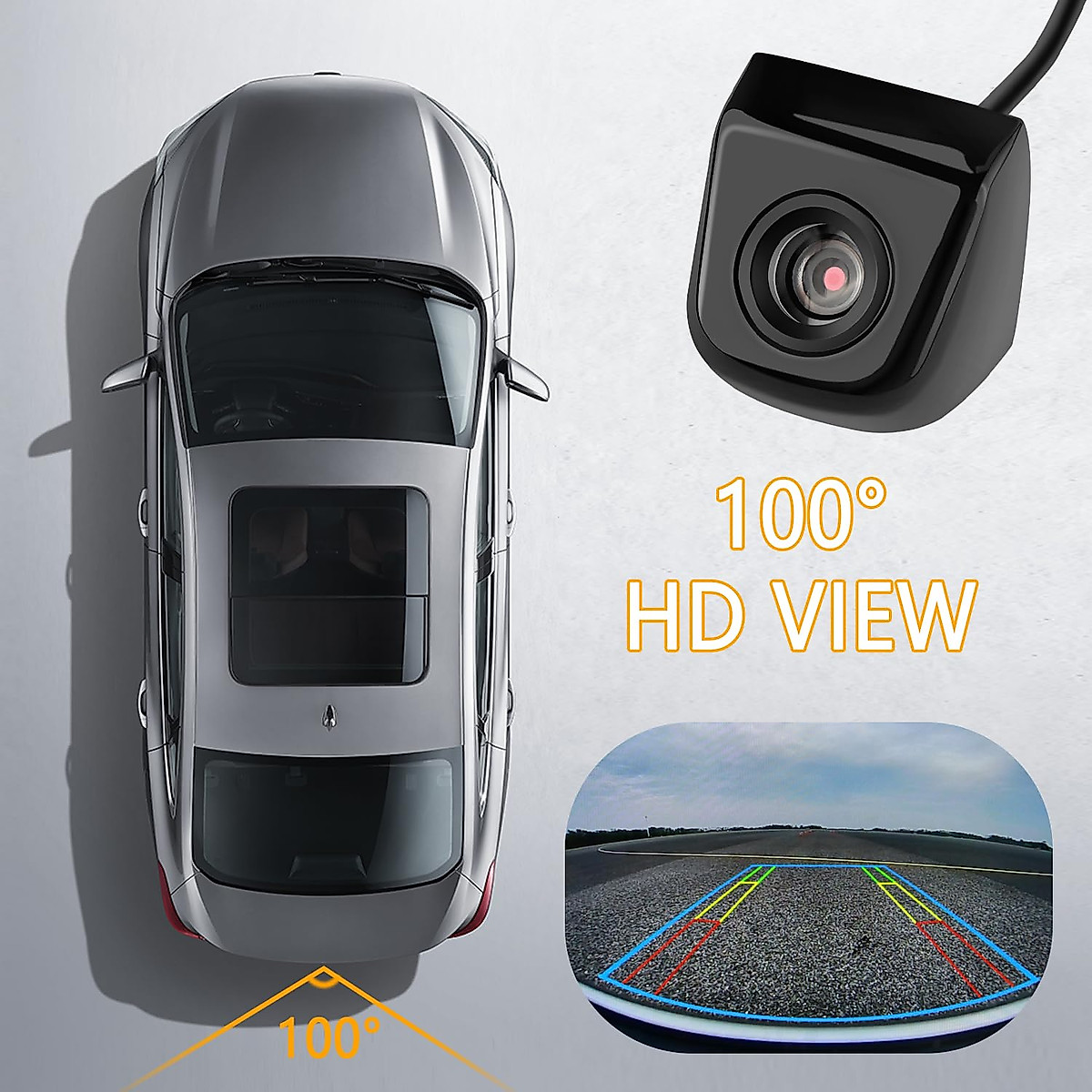 HD Night Vision Rear View Camera,100° Wide Angle+Distance Guideline Waterproof Backup Camera for Cars,One of The Most Safety Blindspot Camera for Cars,SUVs,Trucks,RVs