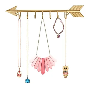 Urban Deco Wall Mounted Arrow Shaped Jewelry Organizer Key Holders– 7 Hooks Metal Necklace Hanging Holder for Girls and Women (Black)