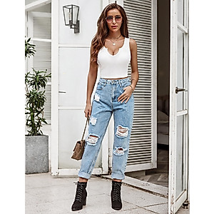 Ekouaer Women's Crop Tank Tops V Neck Workout Slim Fitted Crop Top White