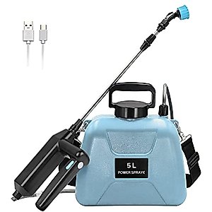 Electric Plant Sprayer, 1.35 Gallon/5L Battery Powered Sprayer with USB Rechargeable Handle, Potable Garden Sprayer with Telescopic Wand, Plant Sprayer for Yard Lawn Weeds Plants (Blue)