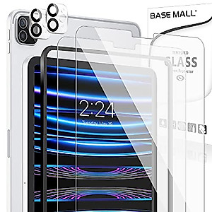 BASE MALL [2+2 Pack] iPad Pro 11-inch Tempered Glass Screen Protector + iPad Pro 4th/3rd/2nd Generation Camera Lens Protector, Apple Pencil/Face ID Compatible/Easy Installation/HD Clear