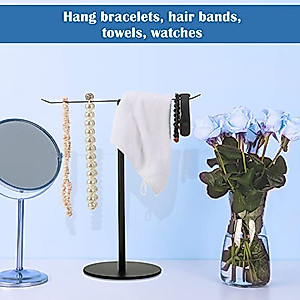 Sawysine Bathroom Hand Towel Holder Stand T Shape Rack Matte Black Stainless Steel Free Standing Bar for Organizer Kitchen Countertop