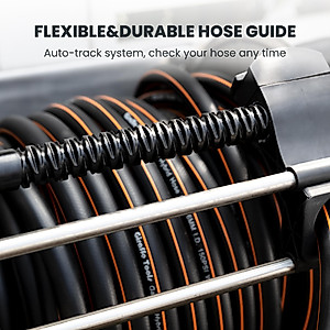 Giraffe Tools Stainless Steel Garden Hose Reel with 5/8" x 100 ft Heavy Duty Hose, Wall/Floor Mounted Metal Water Hose Reel with Crank Handle