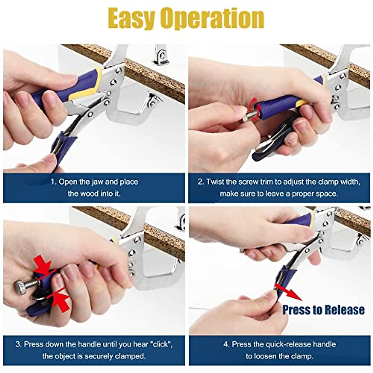 Nuovoware Premium Face Clamp, Locking C Clamp 2 Pack 11" with Swivel Pads, Metal Pocket Hole Clamp Locking Plier Table & Tool Vise Grip for DIY Woodworking, Welding, Cabinetry, Pocket Hole Joinery