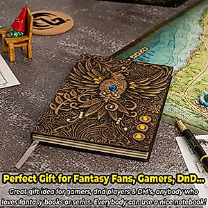 DND Notebook / Journal, Unique 200 Page Book with 3D Bronze Dragon Embossed Faux Leather Cover with Pen- Ideal for Dungeons & Dragons / D&D. Great RPG Accessories Nerdy Fantasy Gift for DM's & Players, Men or Women.