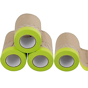 yeesport 4 Rolls Pre-Taped Masking Paper for Painting, 6 in x 50 Ft Tape and Drape Painters Paper, Paint Adhesive Protective Paper Roll for Covering Skirting, Door Frames, Cars