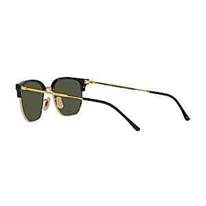 Ray-Ban RB4416F New Clubmaster Low Bridge Fit Square Sunglasses, Black on Gold/Green, 55 mm