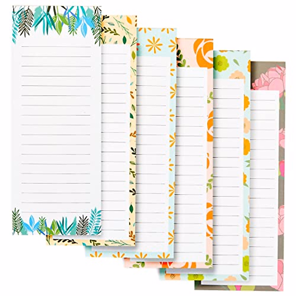 Juvale Floral Magnetic Fridge Notepad with 60 Lined Sheets, 6 Pack Featuring 6 Unique Designs, 9 x 23 cm