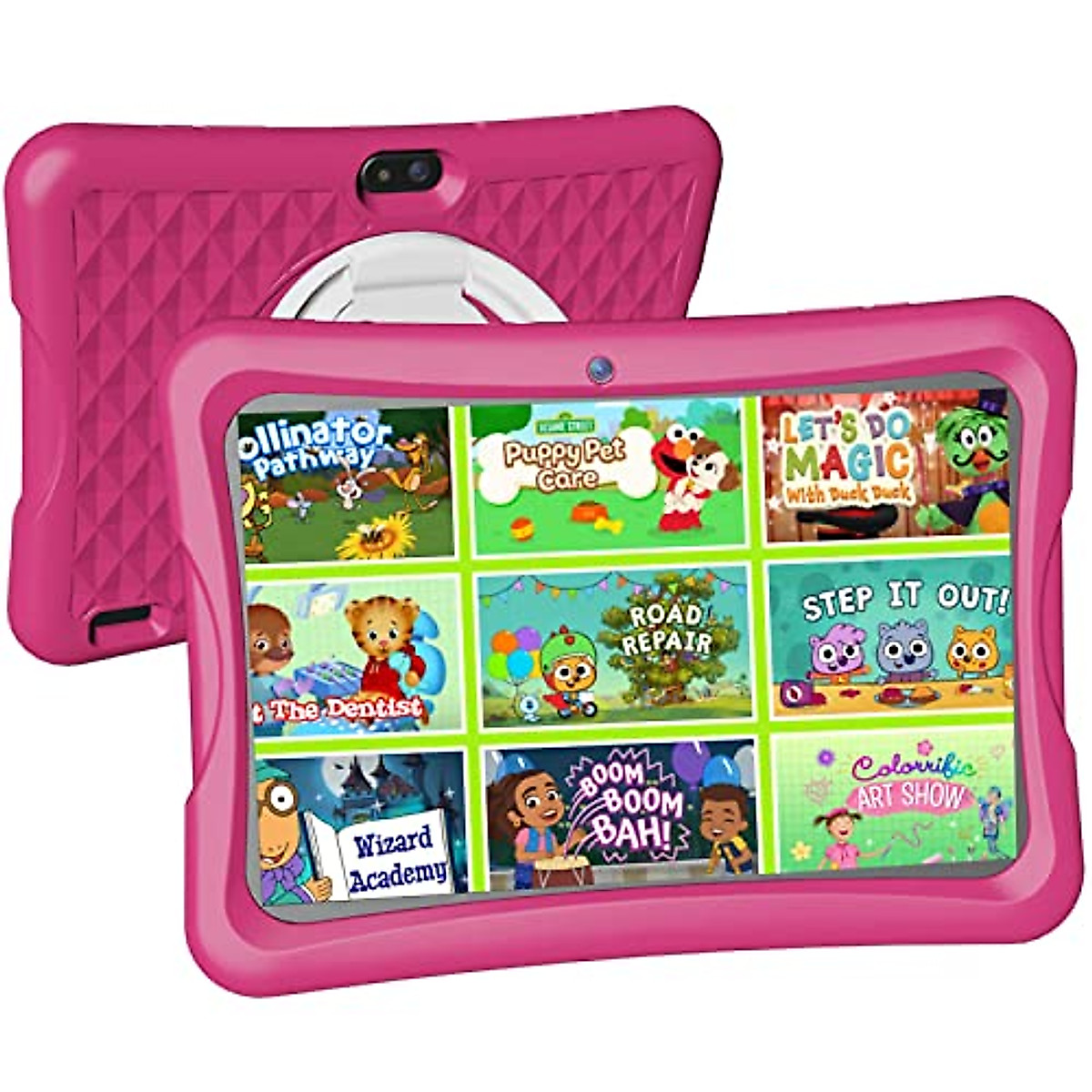 JREN Kids Tablet, 10" Tablet for Kids,IPS HD Display 1280 X 800, RAM 4GB and 64GB Storage, Google Family Link Kids Space Pre-Installed, YouTube,Ages 6-12,Color Pink