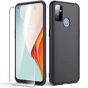 Dioxide Compatible for OnePlus Nord N100 Phone Case with Screen Protector, Soft TPU Silicone Case Shockproof Non-Slip Camera Protective Case Slim Cover for OnePlus Nord N100 Phone Case, Black