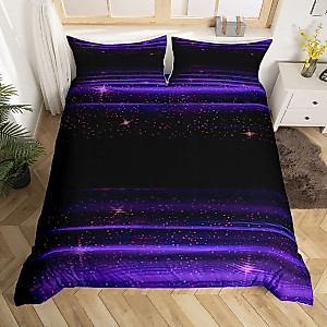 Erosebridal Geometric Stripes Duvet Cover Twin Purple Black Gradient Quilt Cover Watercolor Ombre Bedding Set Stars Galaxy Modern Comforter Cover with 1 Pillowcase Room Decor Warm Bed Sets All Season