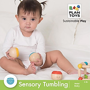 PlanToys Sensory Tumbling - Baby Toys with 3 Wooden Tumblers for Perceptual and Motor Skill Development