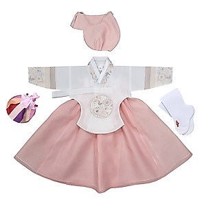 Hanbok Girl Baby Korea Traditional Clothing Set First Birthday Party Celebrations 1 Age White Peach Embroidery HHG15
