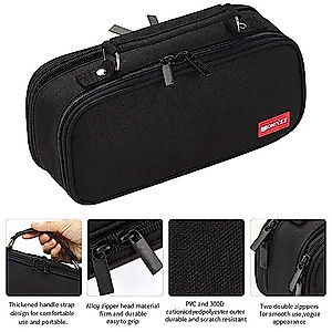 ONTYZZ Large Pencil Case with Double Zipper Multiple Compartment Pencil Pouch Durable Cosmetic Bag for Work Cosmetic Storage Black