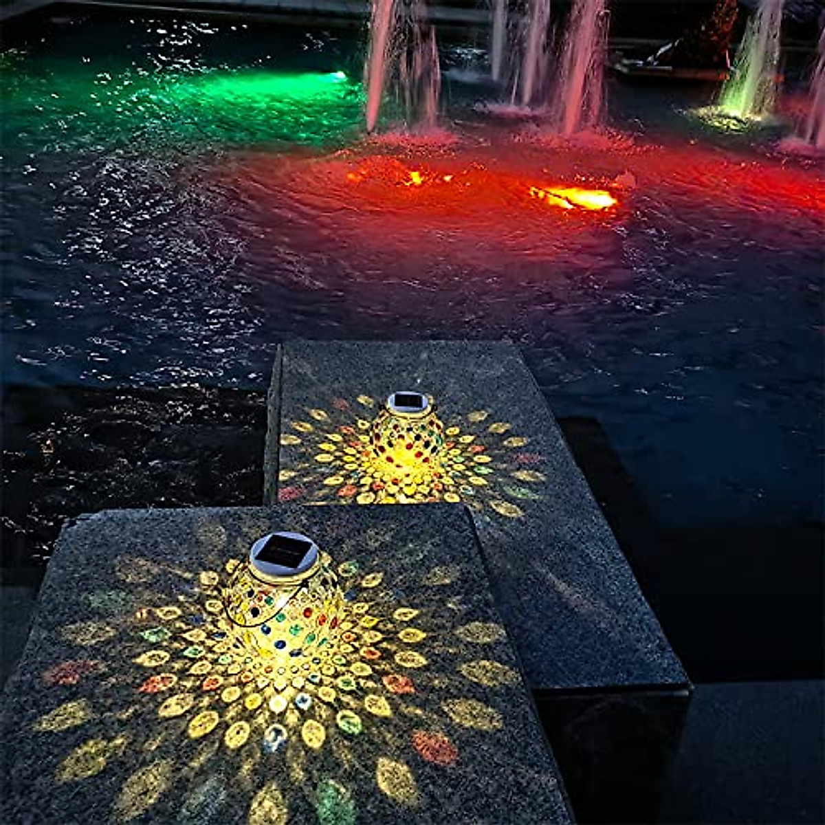 Solar Powered Mosaic Glass Garden Light, Outdoor LED Ball Solar Table Lights, Rechargeable Solar Outdoor Lights for Patio, Countryyard, Yard, Party Decorations (Warm White)