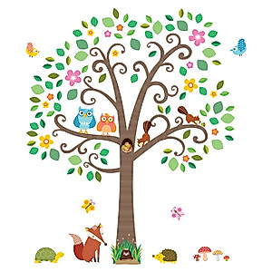 DECOWALL SG-2106 Large Scroll Tree and Animals Kids Wall Stickers Wall Decals Peel and Stick Removable Wall Stickers for Kids Nursery Bedroom Living Room d?cor