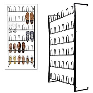 MyGift Black Metal Wall Mounted Boots and Shoe Rack, 18 Pair Entryway Shoe Storage Organizer Stand & Wall Mounted Black Metal 36 Hook Shoe Rack / 18 Pair Entryway Shoe Storage Organizer Stand