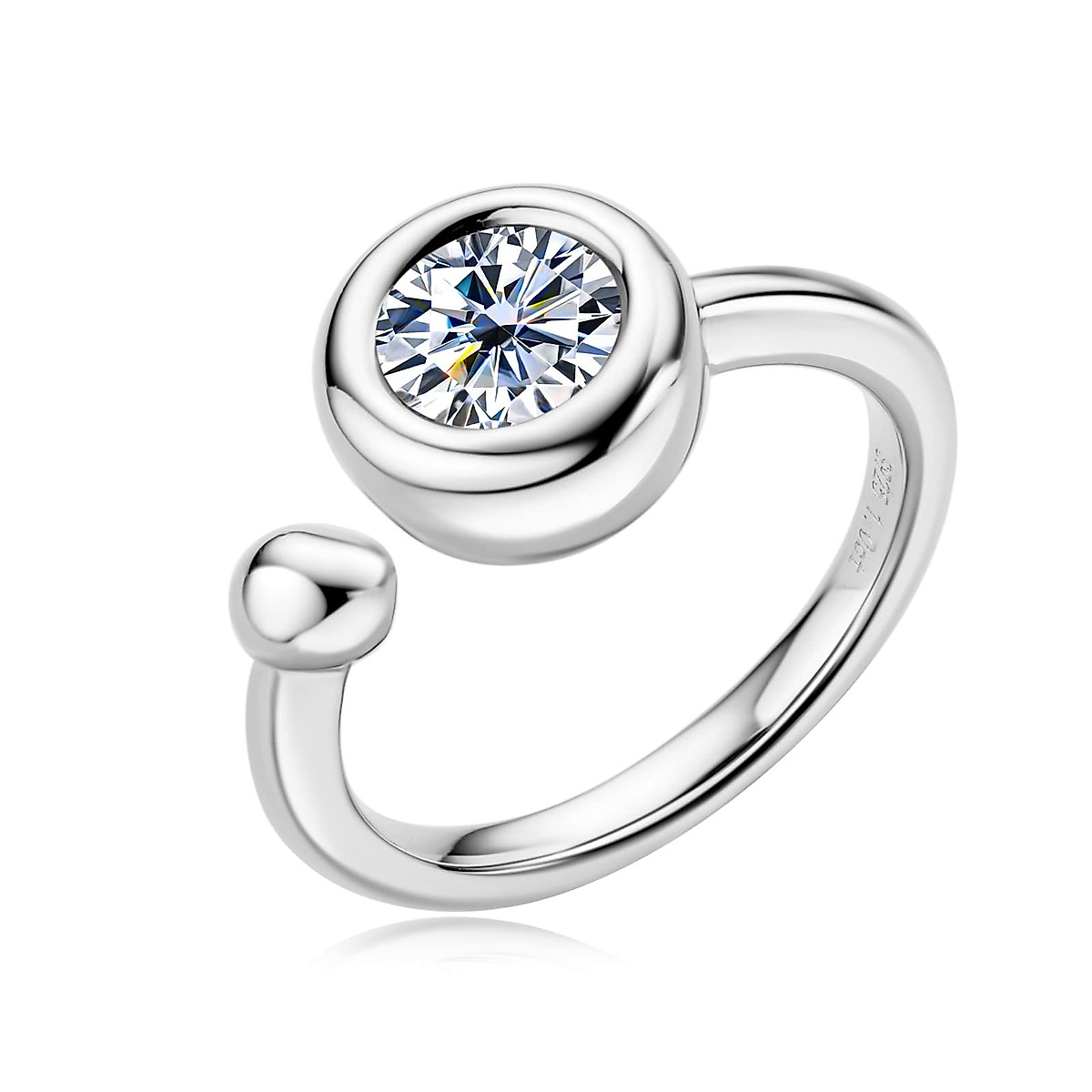 JL LITTLE FOREST Moissanite Open Ring for Women Men, 925 Sterling Silver Statement Promise Engagement Wedding Band Ring, 1 Carat D Color Moissanite Diamond Adjustable Solitaire Ring Jewelry Gifts (US 5.5-7)