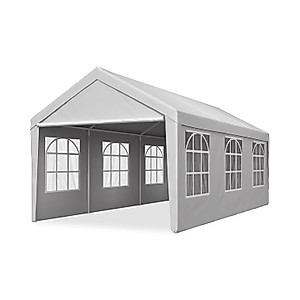 Quictent 10'x20' Heavy Duty Carport Gazebo Canopy Garage Outdoor Car Shelter-Silver Gray (with Windows)