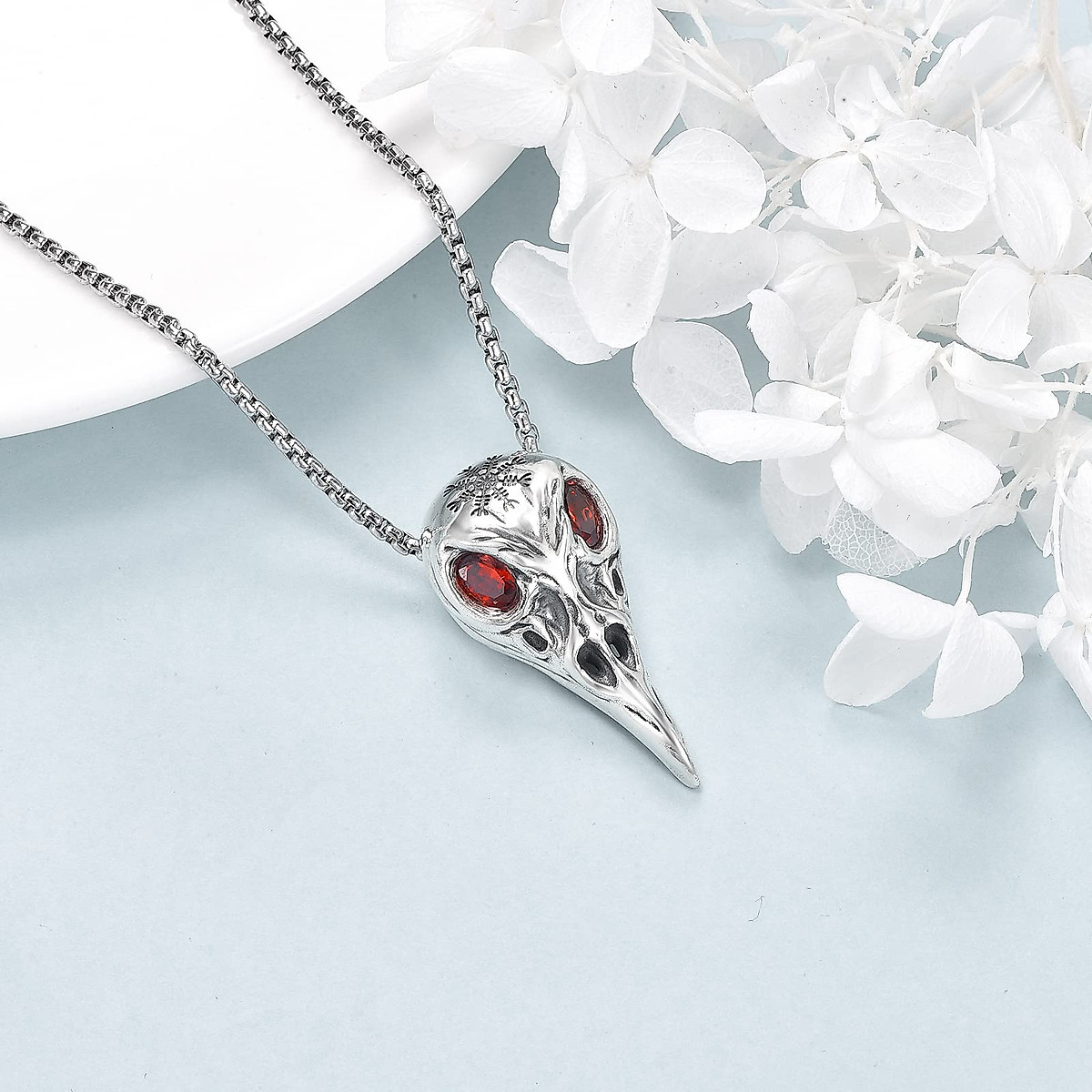 YFN Raven Skull Necklace Sterling Silver Vegvisir Norse Talisman Pendant Viking Jewelry Witch Gothic Gifts for Women Men