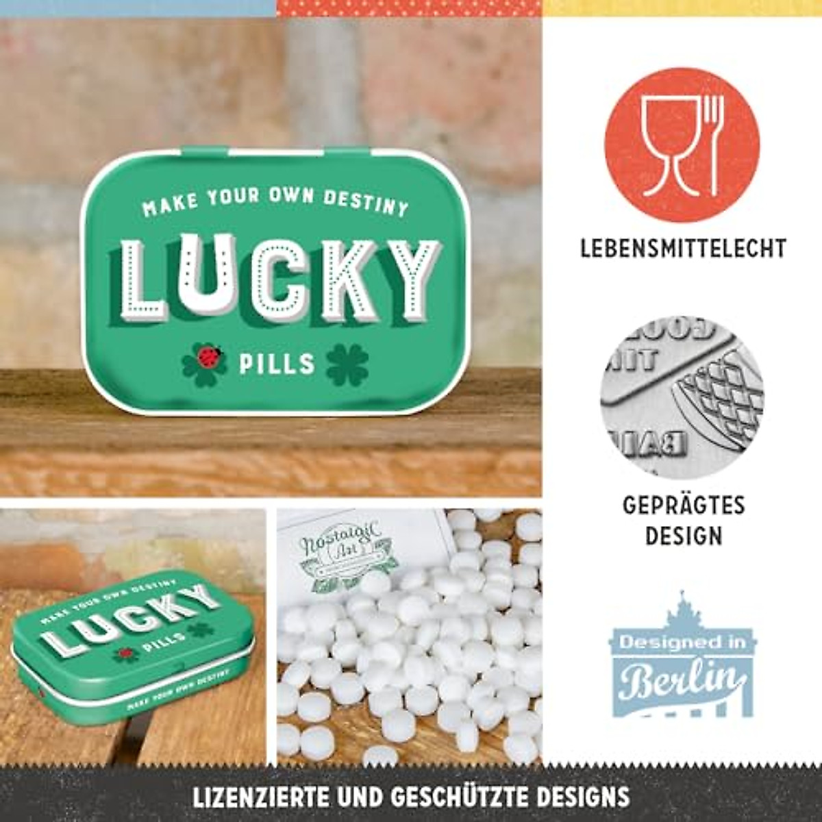 Nostalgic-Art Aqua Green Pill Dispenser, 1 Compartment, Rectangle, Sturdy, Reusable, Compact, 4 x 6 x 2 cm, 1 Count