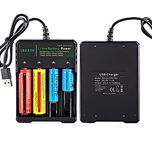 18650 Battery Charger 4-Bay 5V/2A for Rechargeable Batteries 3.7V Li-ion TR IMR 18650 18500 14500 16340(RCR123) Red/Green Display (Not Battery)