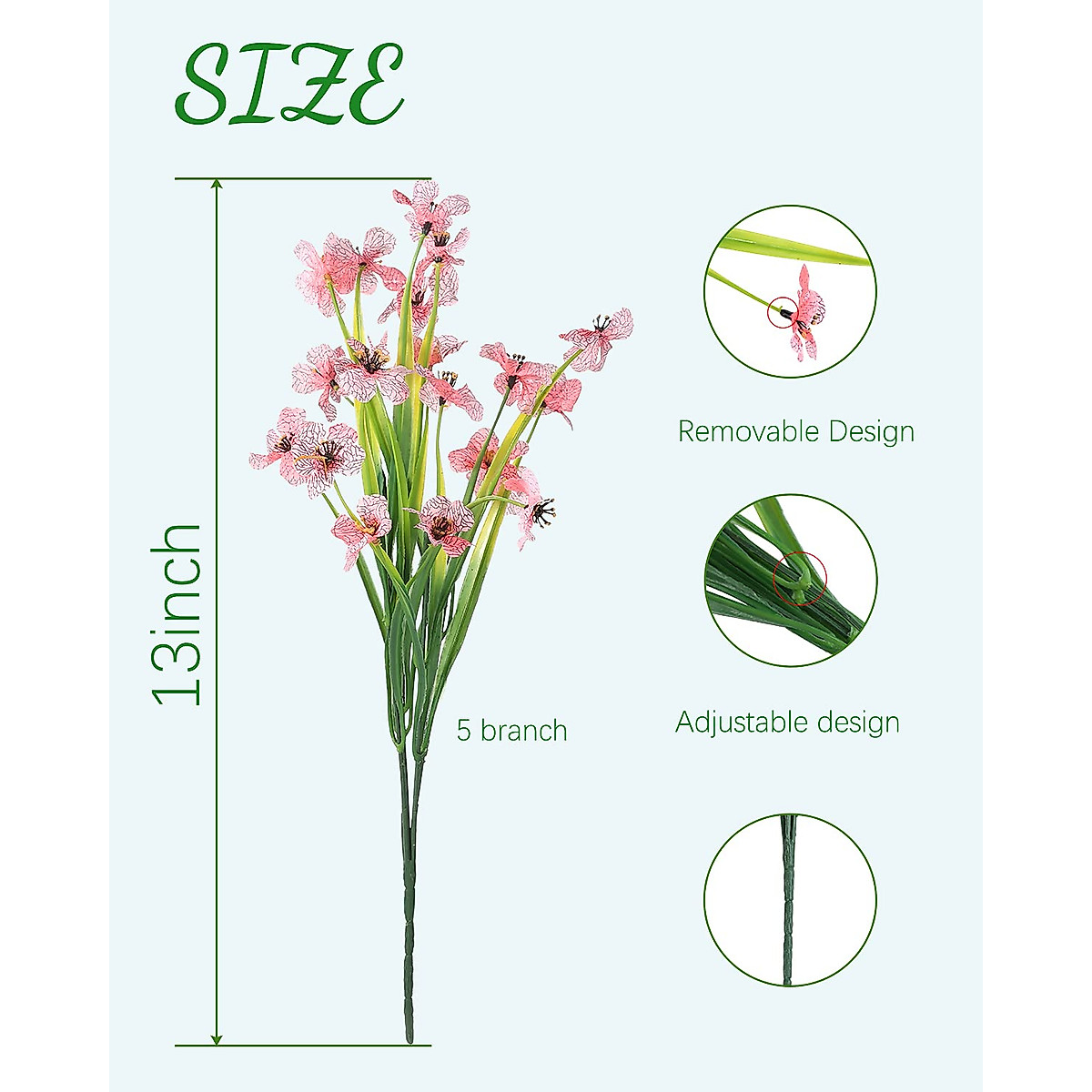 Omldggr 5 Pieces Artificial Violet Flowers Artificial Flowers Faux Violet Flowers Faux Plastic Plant Shrubs Greenery for Indoor Outside Garden Patio Porch Window Box Home Wedding Decoration(Pink)