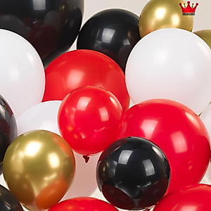 Kozee Black Red Gold White Balloon Garland kit 146Pcs and Mylar starburst balloons for Birthday Party 2024 New Year eve movie night graduation prom casino Decorations