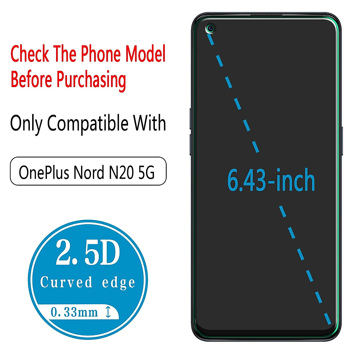 HPTech (2 Pack) Designed For OnePlus Nord N20 5G Tempered Glass Screen Protector, 9H Hardness, Anti Scratch, Bubble Free, Case Friendly