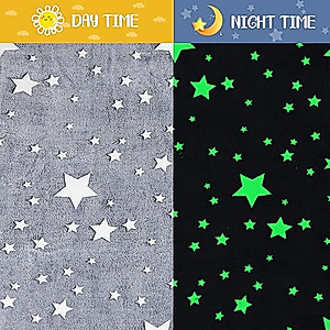 Glow in The Dark Throw Blanket Christmas Birthday Gifts for Kids, Flannel Fleece Blanket Soft Warm Cozy Kids Blanket for Boys Girls, 47 x 59 Inches (Moon, Star,4 Pieces)