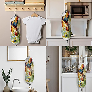 Rooster Plastic Bag Holder, Chicken Rooster Pattern Wall Mount Plastic Bag Organizer with Drawstring Grocery Shopping Bags Storage Dispenser for Home Kitchen Farmhouse Decor, 22X9 Inch