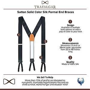 Trafalgar Men's Sutton Solid Color Silk Formal End Braces (Suspenders), Black
