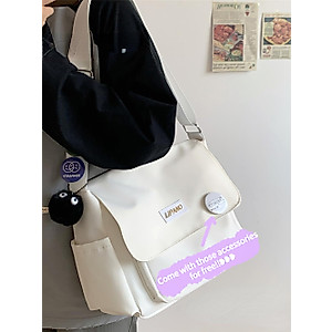 Messenger Bag for Women Nylon Crossbody Bag Vintage Crossbody Bags Aesthetic Tote Bag Cute Tote Bag Canvas Bag (White)