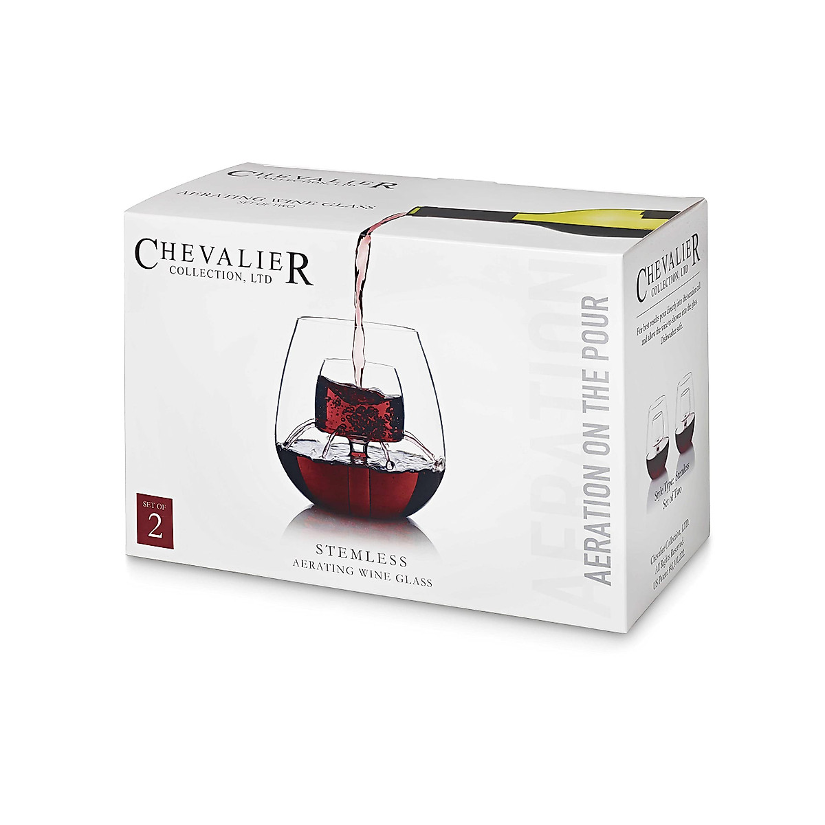 Stemless Aerating Wine Glasses (Set of 2) by Chevalier Collection – Patented Wine Glasses with Built In Aerator