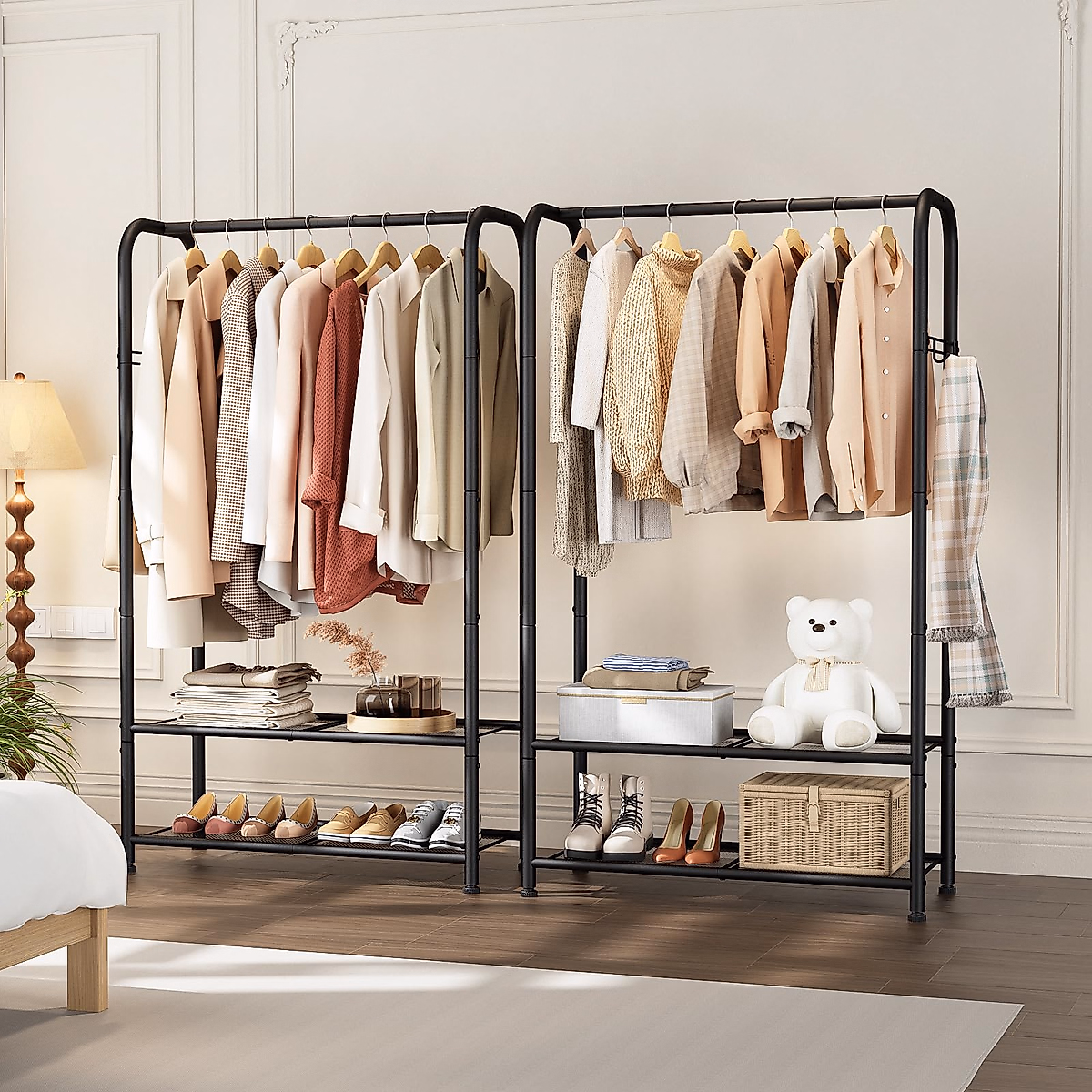 SINGAYE Clothing Racks For Hanging Clothes Rack Portable Closet Garment Coat Rack With Shelves Heavy Duty Hanger Stand Wardrobe Free Standing Closet