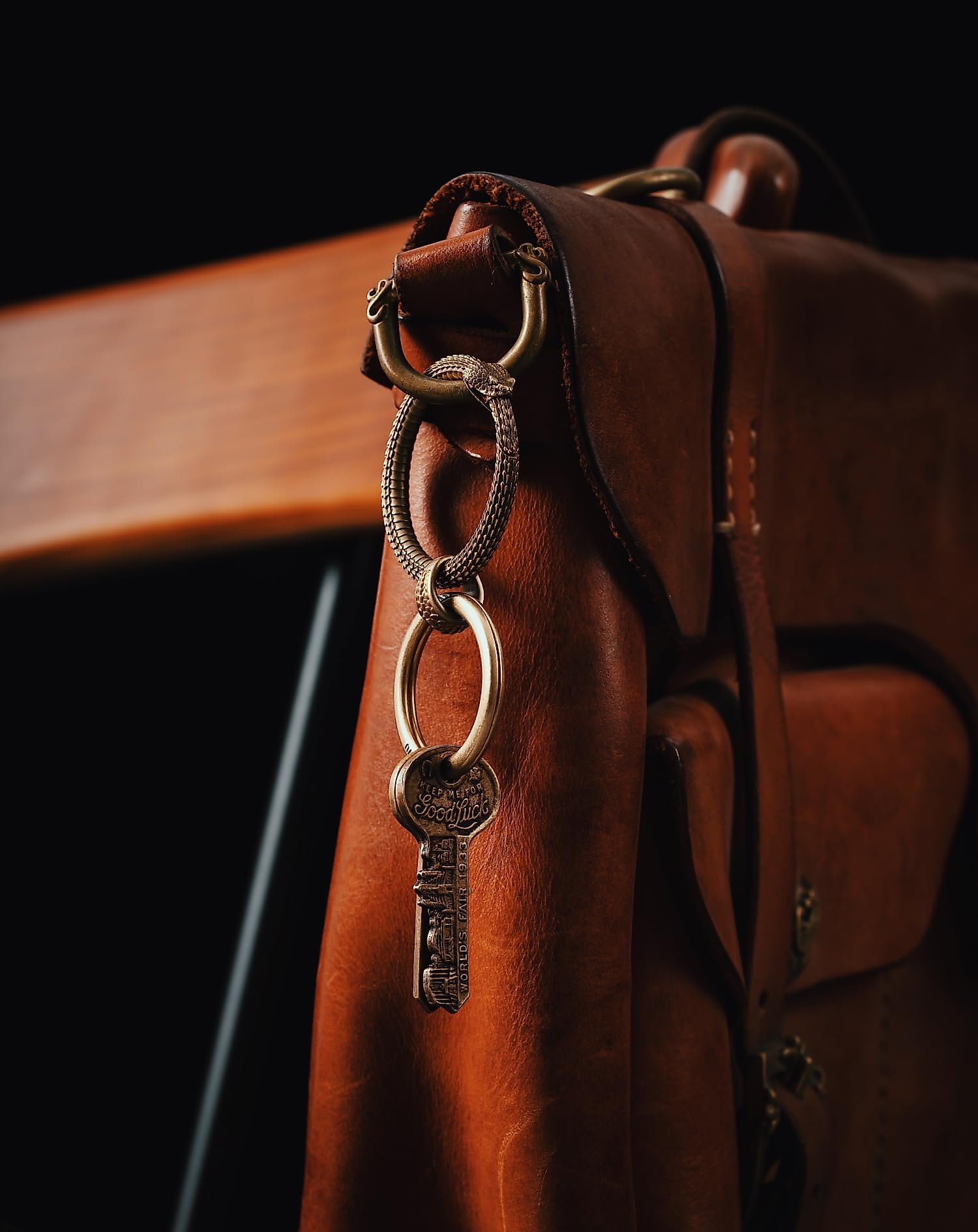 COPPERTIST.WU Ouroboros Snap Brass Keychain Keyring Spring Clip Ring with Key Ring