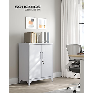 SONGMICS Garage Cabinet, Metal Storage Cabinet with Doors and Shelves, Office Cabinet for Home Office, Garage and Utility Room, Grey UOMC013G01