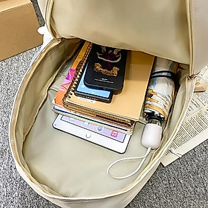 MAPLEROSE Kawaii Backpack with Cute Accessories Simple Style Aesthetic with Free Pendant Rucksack Bag Travel Large Capacity (White)