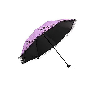 Folding Umbrella Travel Umbrella Folding UV Protection Lace Lace Sun Umbrella Ladies Girl Sunshade Lace Decorative Butterfly Lace Printed Sunshade Sun and Rain Dual-use Umbrella Tri-fold Wind Resistant Sunscreen Black Plastic Umbrella (lace purple)