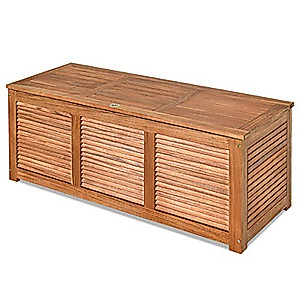 FANTASK 47 Gallon Wooden Deck Box, Outdoor Acacia Wood Garden Backyard Organization, Storage Bench for Patio Furniture Gardening Tools Toys Cushions