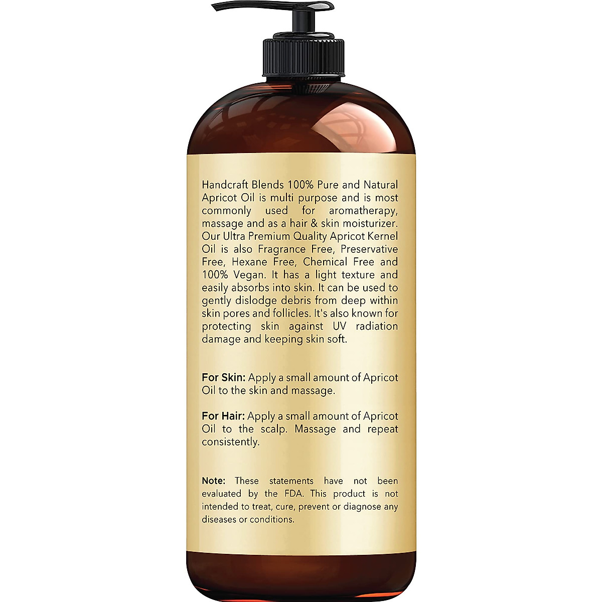 Handcraft Blends Apricot Kernel Oil - Cold-Pressed 16 Fl Oz - 100% Pure and Natural - Premium Grade Carrier Oil for Skin and Hair - Hair and Body - Massage - Hexane-Free