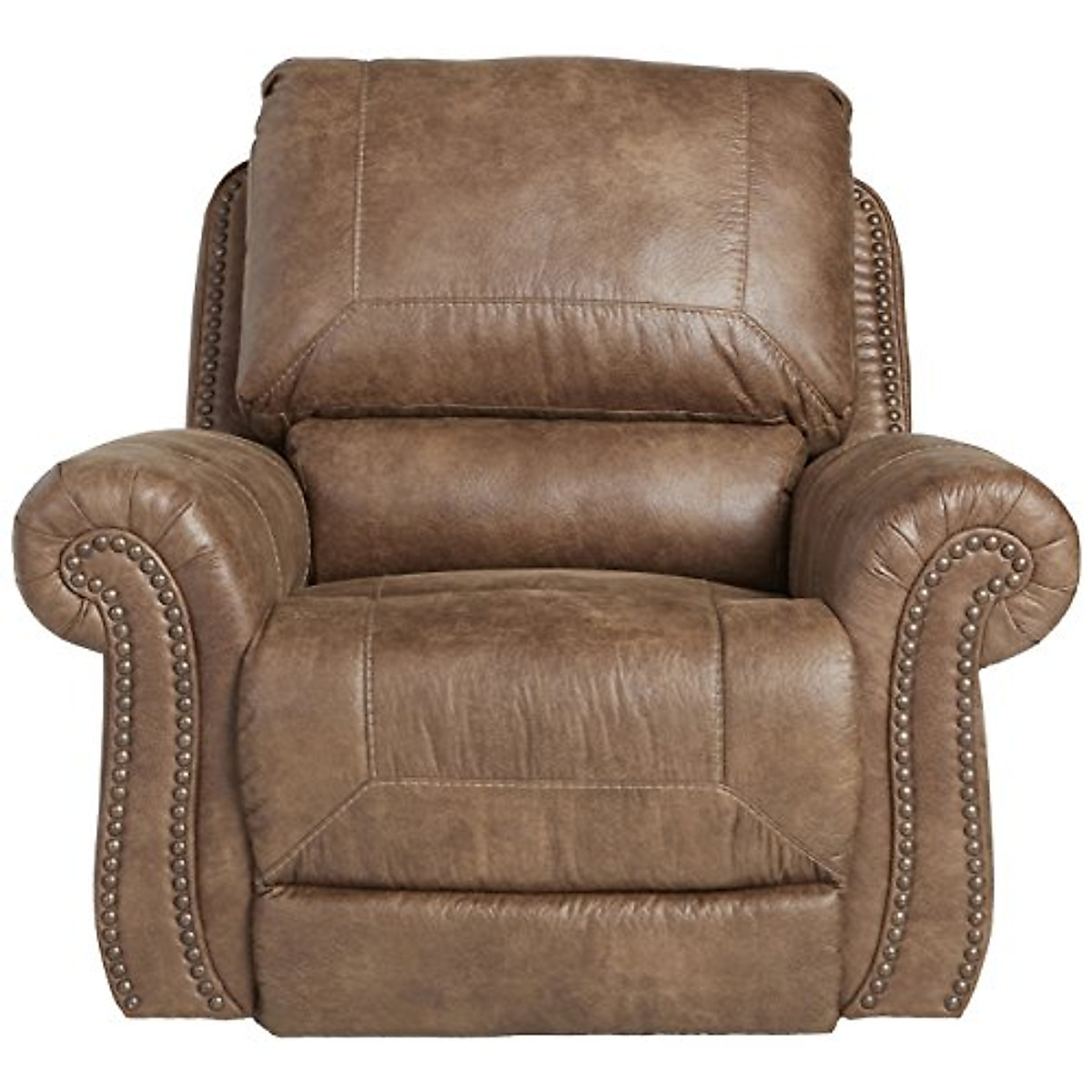 Signature Design by Ashley Larkinhurst Faux Leather Manual Rocker Recliner with Nailhead Trim, Brown