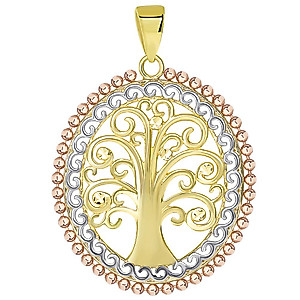 Jewelry America 14K Yellow Gold & Rose Gold Oval Budded Tree of Life Charm Pendant