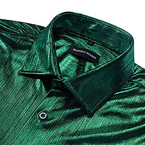 Barry.Wang Shirts for Men Fancy Long Sleeve Dress Shirt Shiny Button Sequin Regular Fitted Shirts