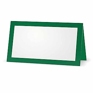 Green Place Cards - Flat or Tent - 10 or 50 Pack - White Blank Front with Solid Color Border - Placement Table Name Seating Stationery Party Supplies - Occasion or Dinner Event (10, Tent Style)